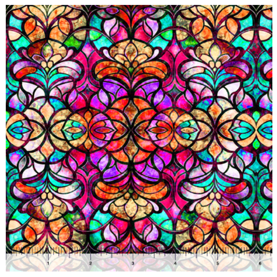 Radiant Reflections Stained Glass Window Fuchsia Cotton Fabric Heavenly Fabric Shop