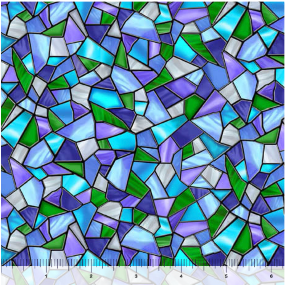 Sunlit Birds Mosaic Blue Stained Glass Cotton Fabric Heavenly Fabric Shop