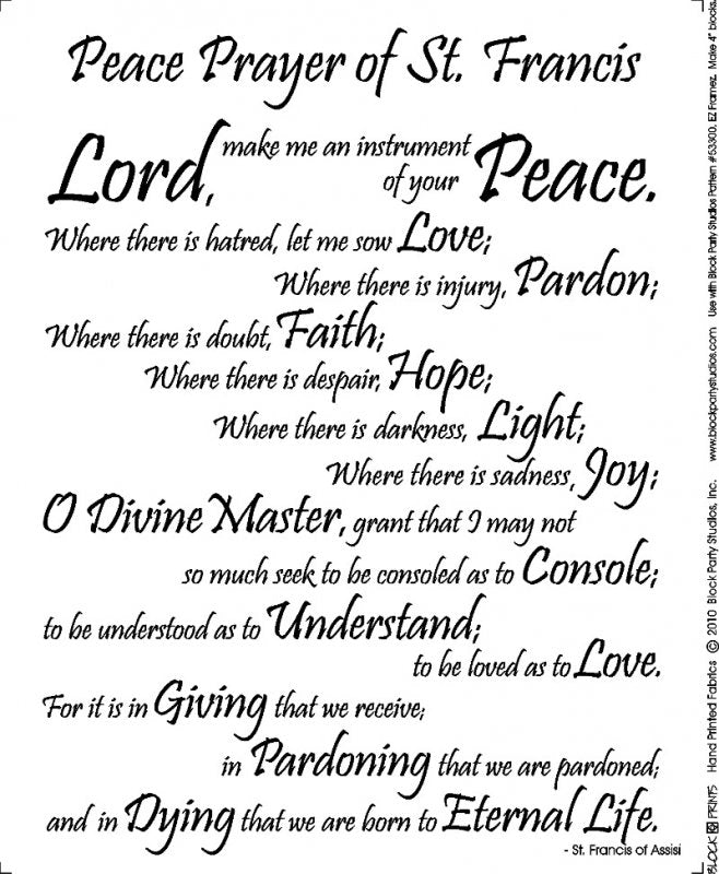 Peace Prayer of St. Francis Quilt Pattern & Fabric Panel Kit – Heavenly ...