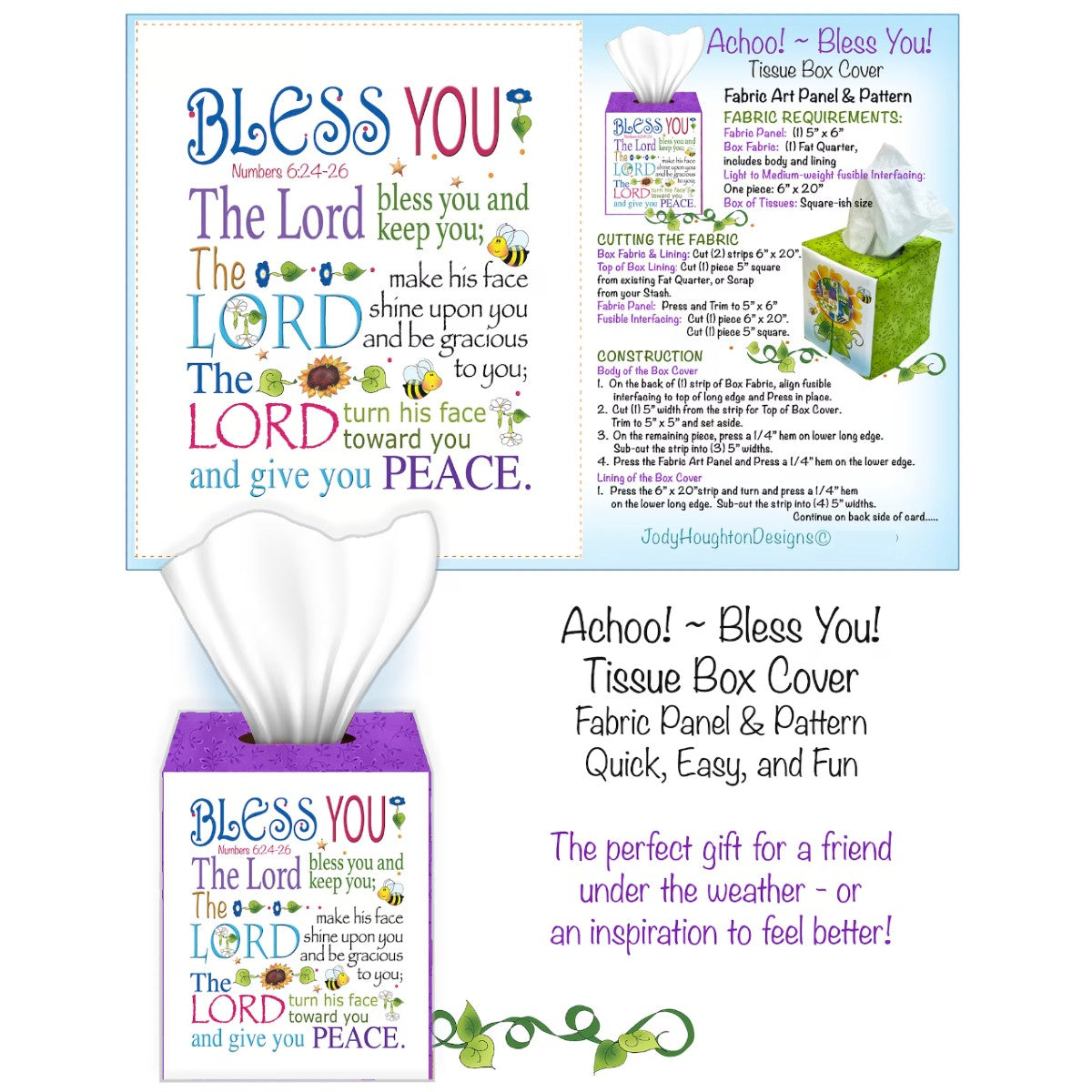 Bless You! Tissue Box Cover Panel and Pattern Set – Heavenly Fabric Shop