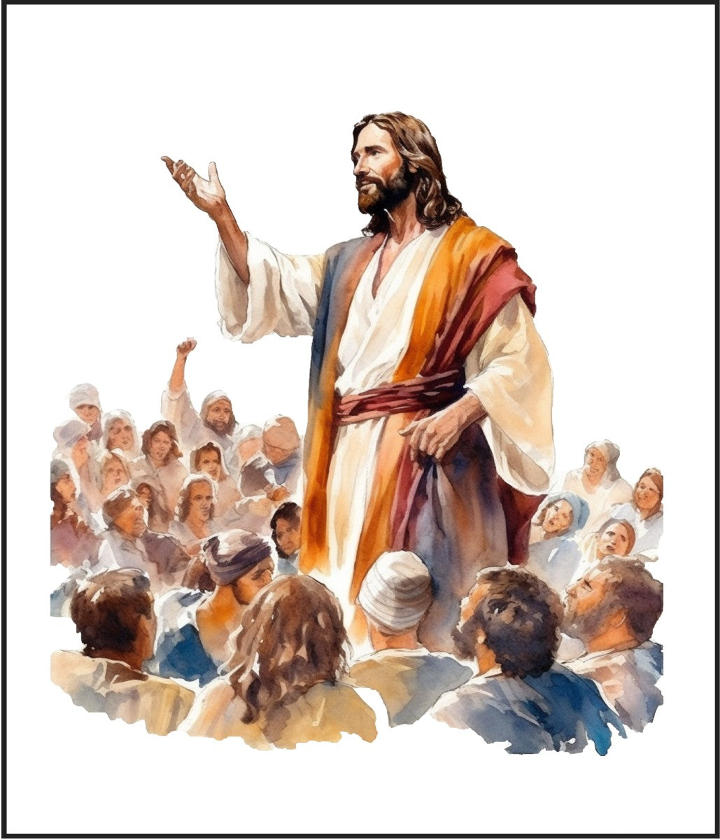 Jesus Preaching Watercolor Cotton Fat Quarter Panel – Heavenly Fabric Shop
