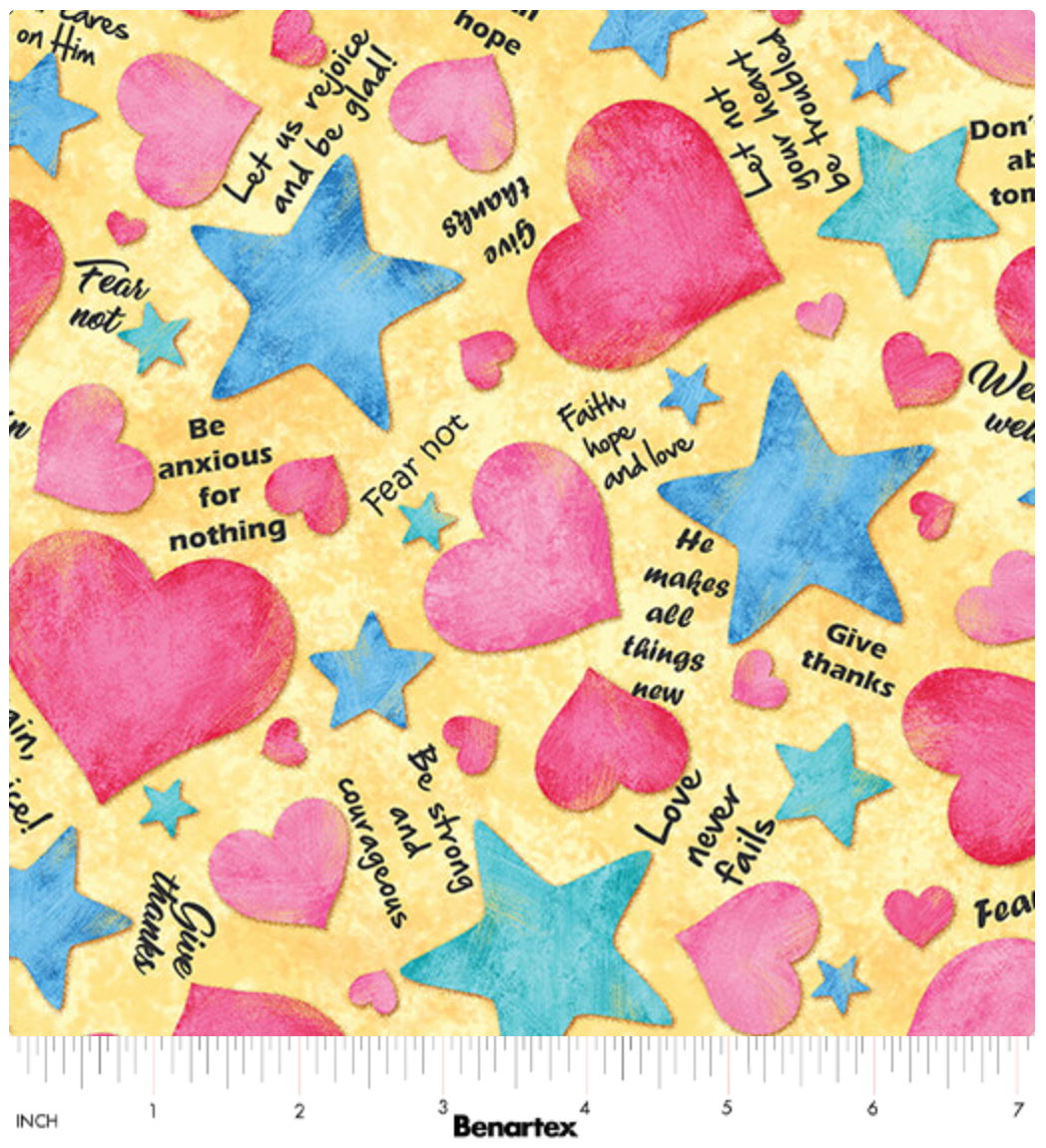 UpWords Hearts and Stars Yellow Cotton Fabric – Heavenly Fabric Shop