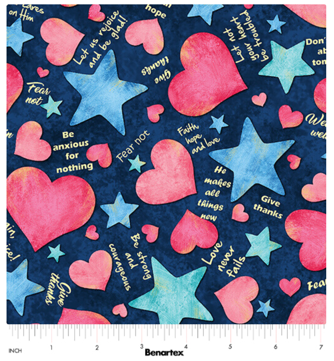 UpWords Hearts and Stars Navy Cotton Fabric – Heavenly Fabric Shop